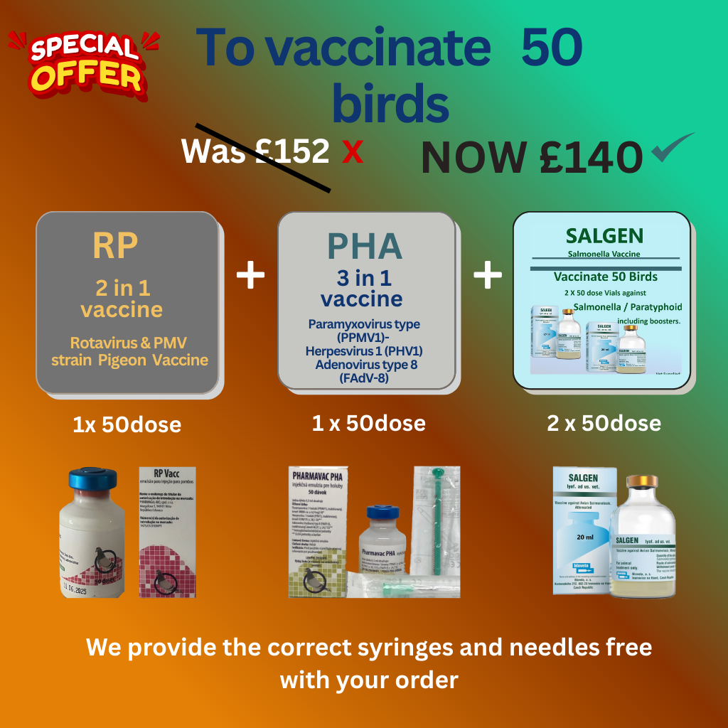 RP 2 in 1 + PHA 3 in 1 + Salgen Salmonella Vaccine 50d – Racing Pigeon ...